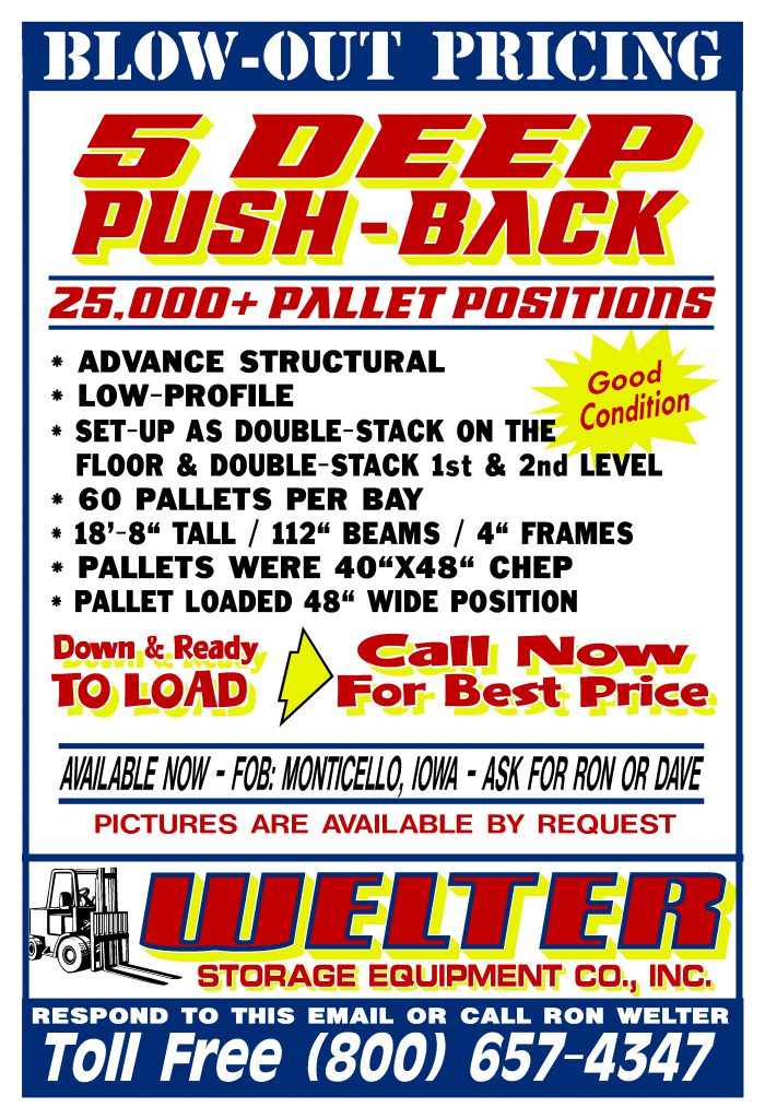 5-Deep Structural Push-Back Rack – Used - Welter Storage
