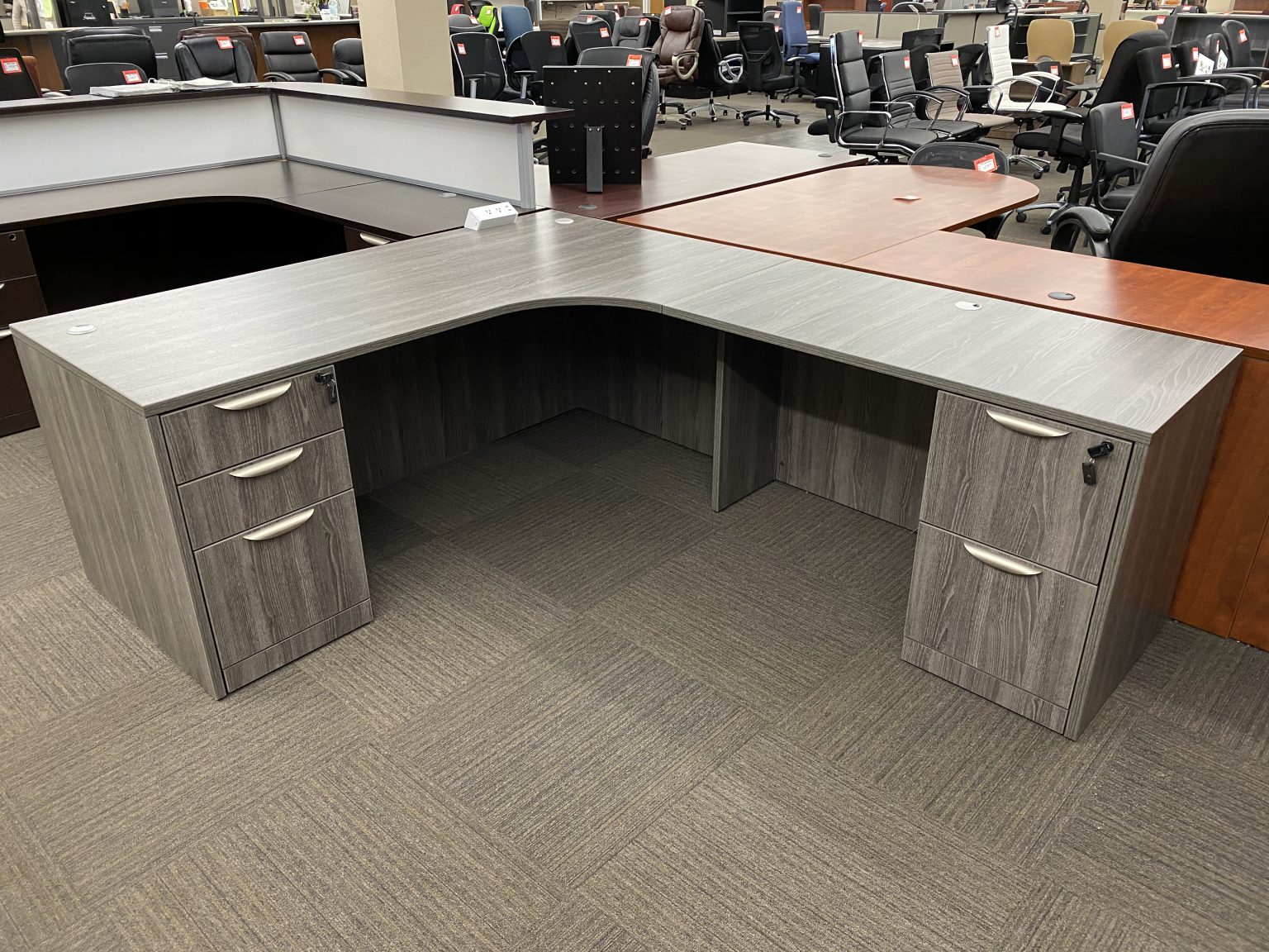 Harmony L-Shaped Desk Set w/ BBF & FF Pedestal- New (Sample ...