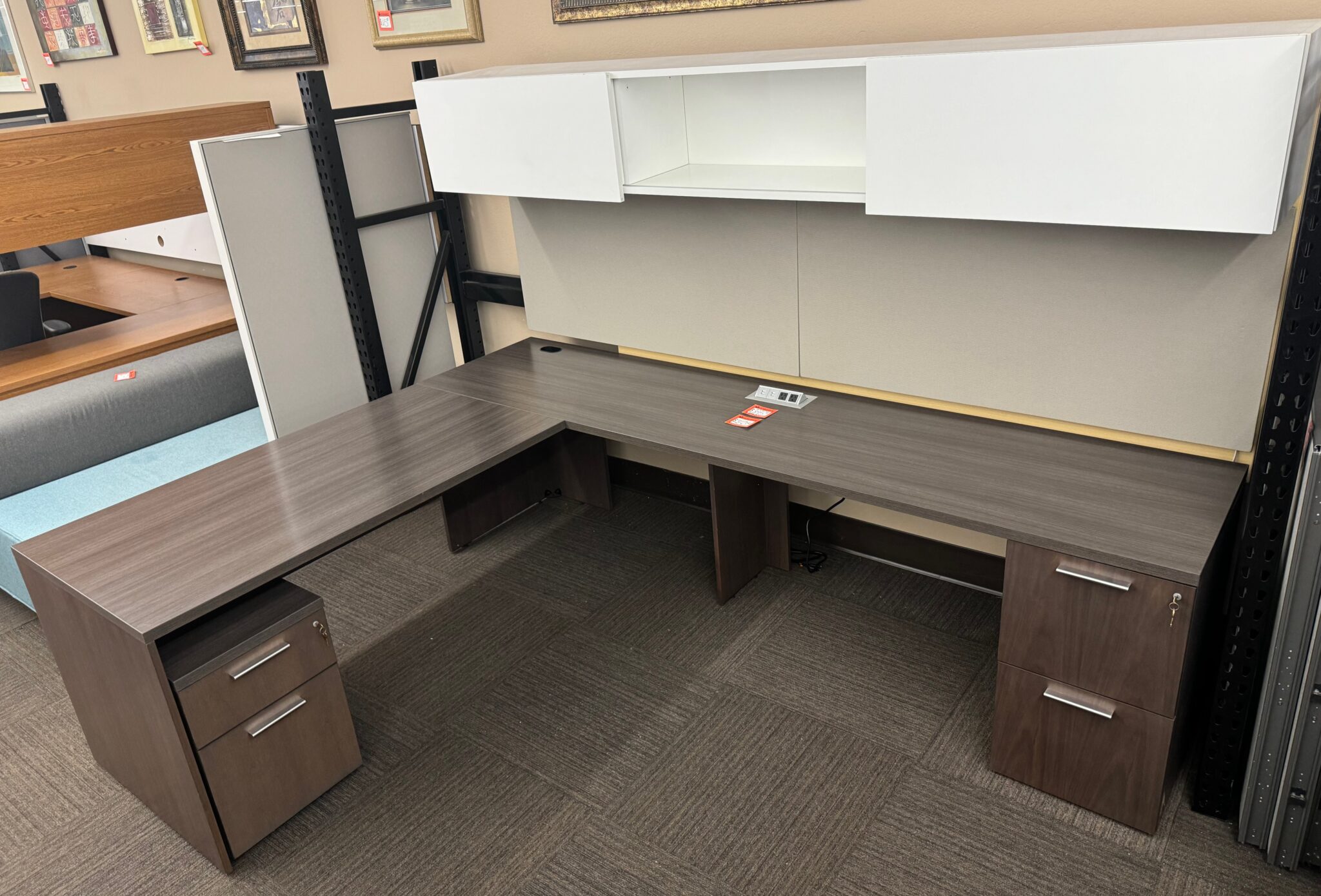 Gunlocke Two-Tone Grey/Brown Walnut L-Shape Desk Set - Used - Welter ...