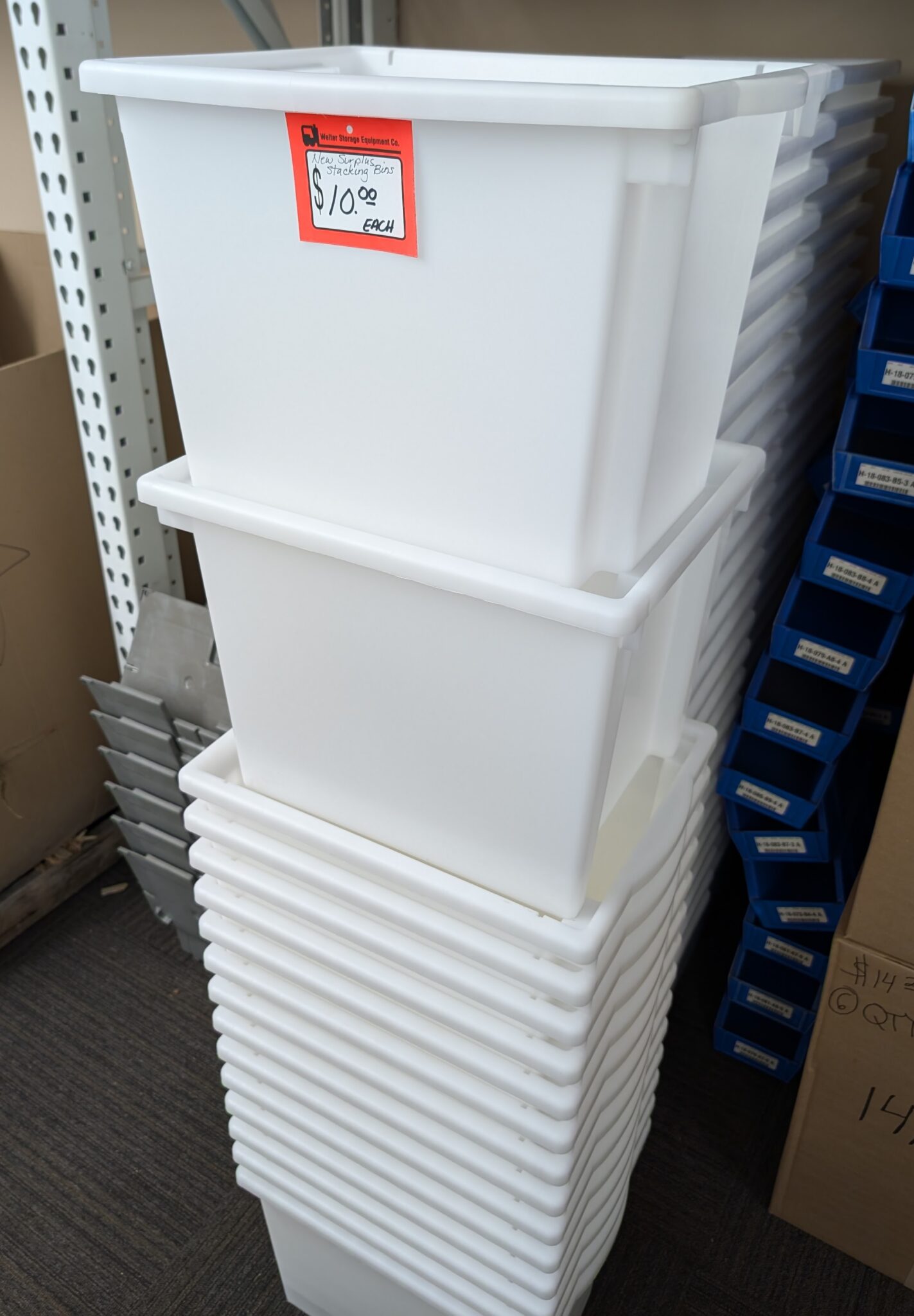 White Plastic Stacking Bins - New Surplus - Welter Storage