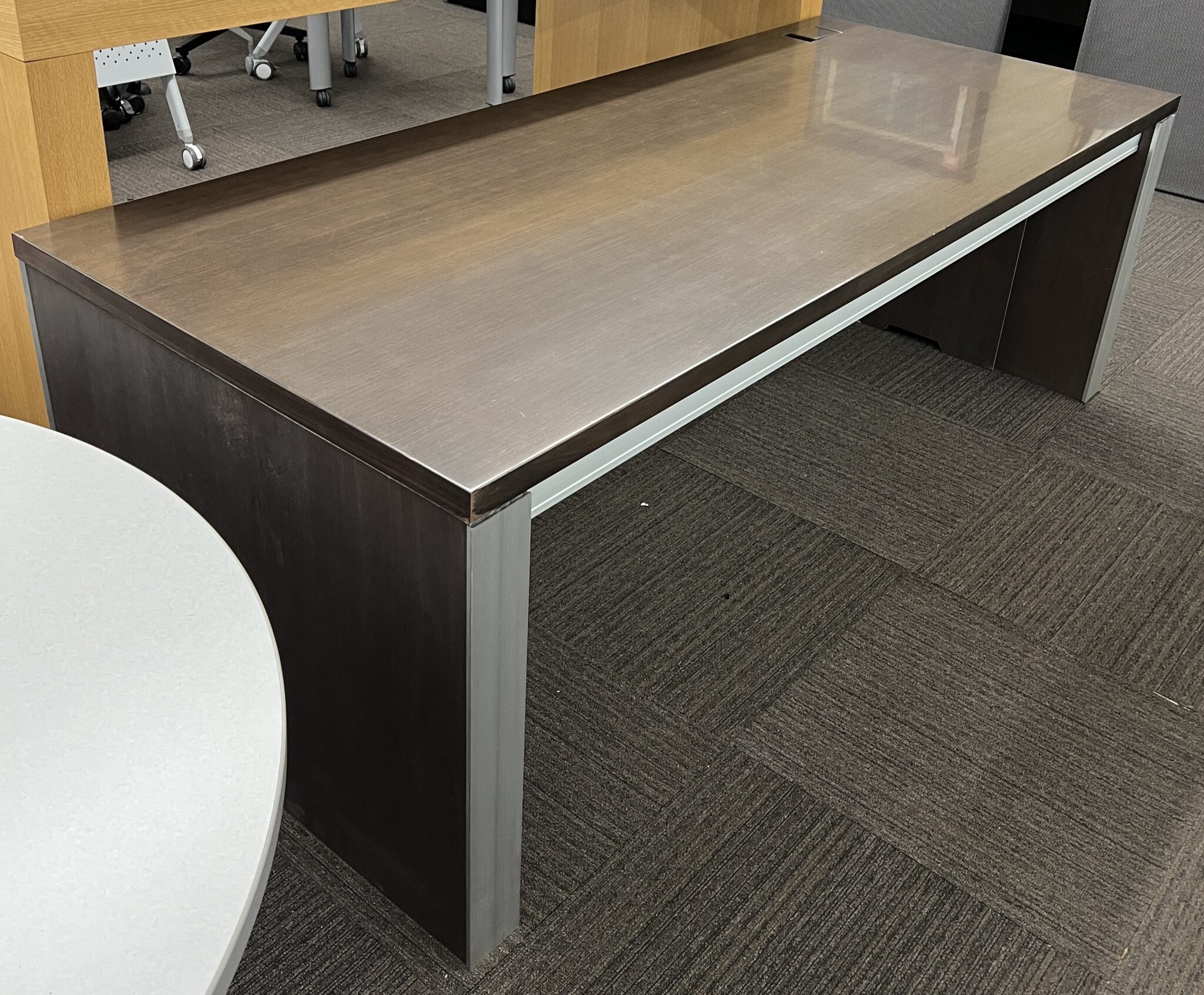 3'x86" Walnut Veneer Executive Table Desk - Used - Welter Storage