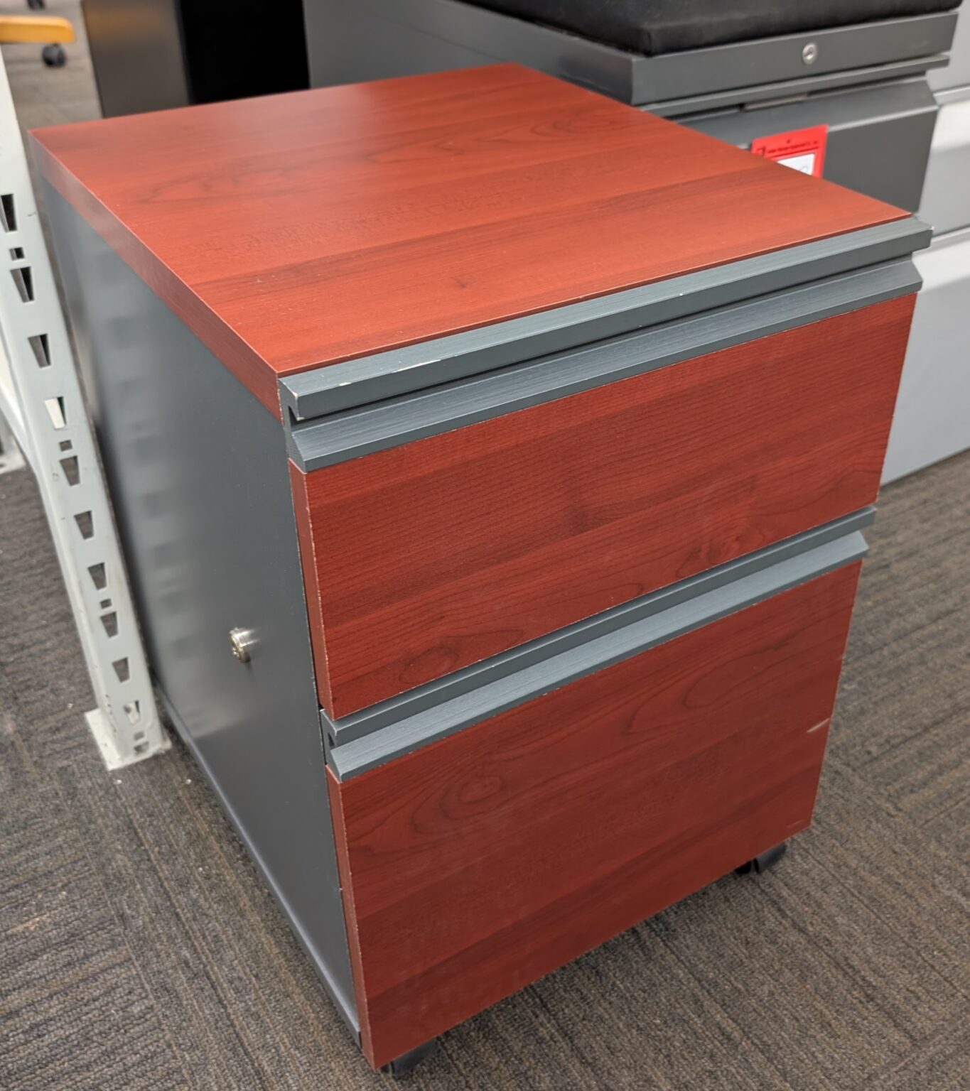 Cherry/Charcoal 15"x18.5"x21.5"H Mobile Box File Drawer Pedestal - Used ...
